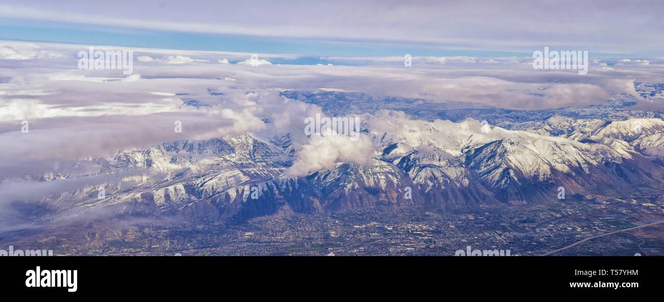 Aerial view from airplane of the Wasatch Front Rocky Mountain Range ...