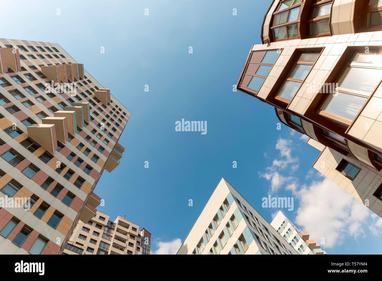 Typical residential high-rise buildings. Bottom view. angle Stock Photo ...