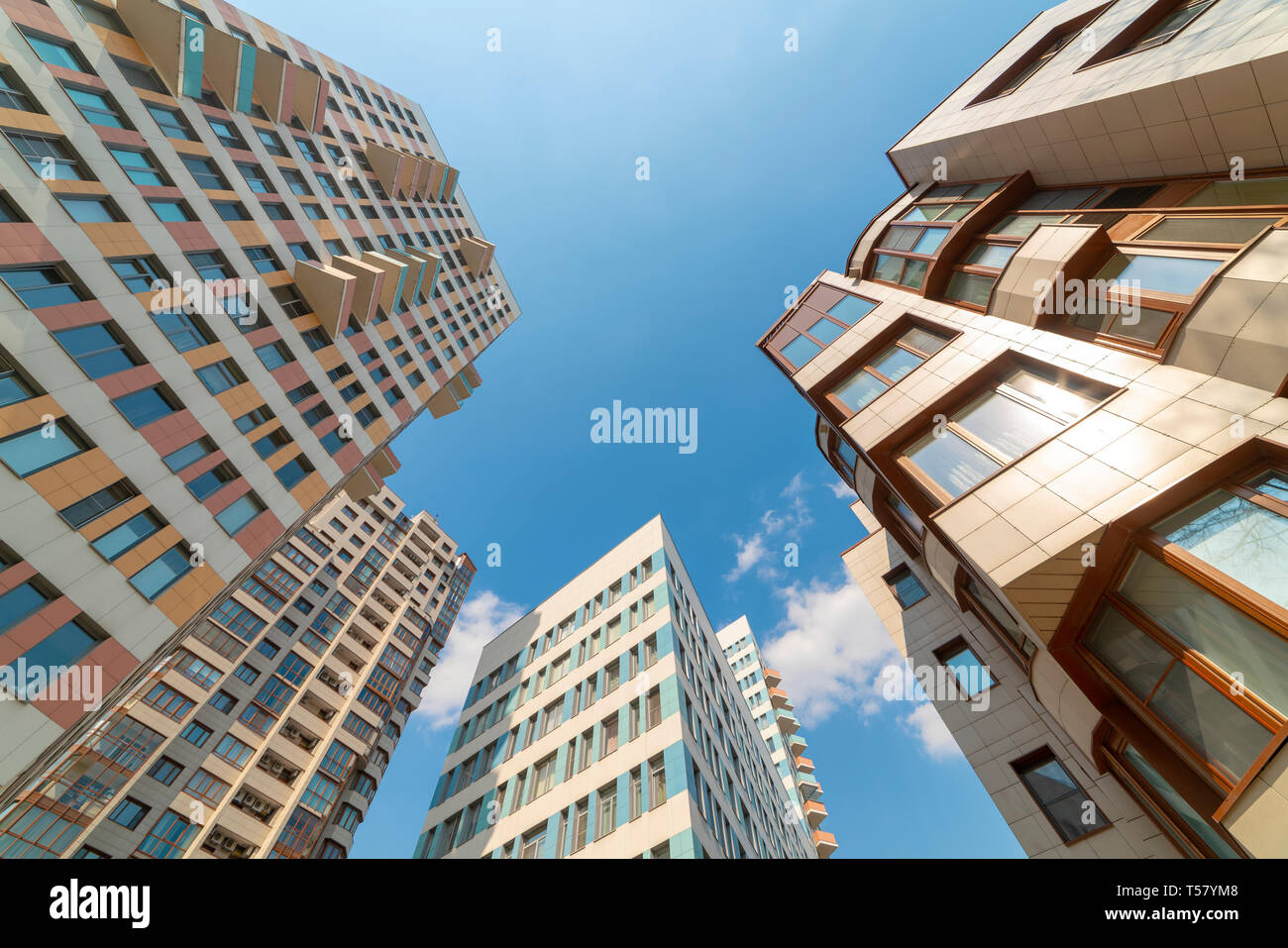 Typical residential high-rise buildings. Bottom view. angle Stock Photo ...