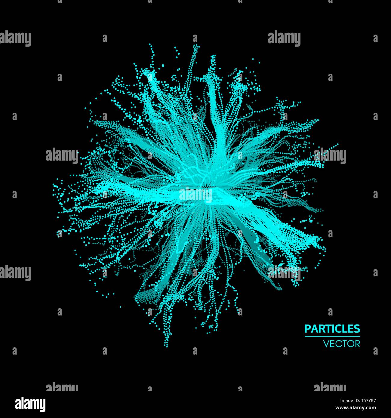 Array with dynamic particles. 3d futuristic technology style. Abstract background. Vector ...