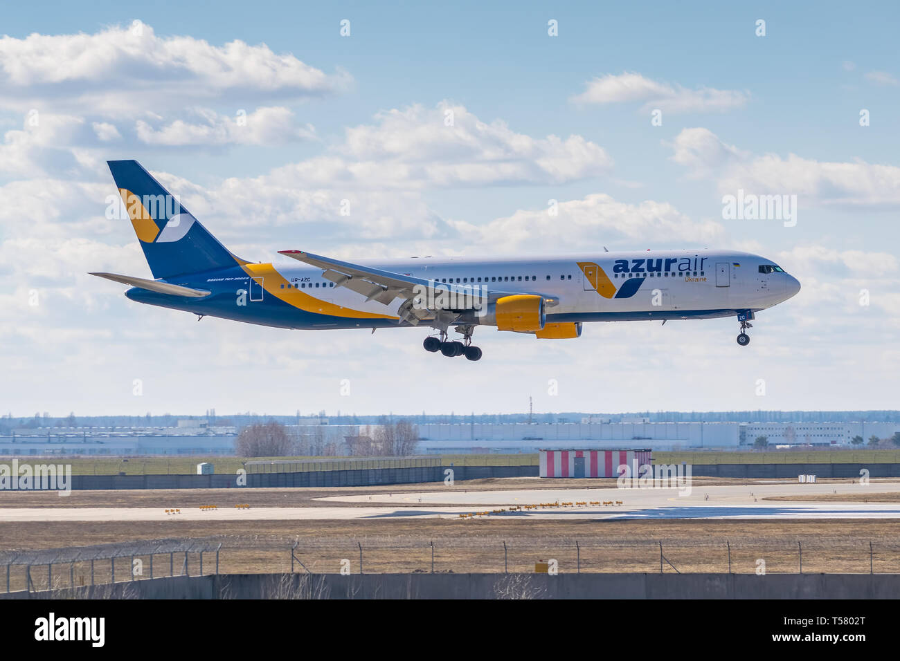 Kyiv, Ukraine - March 17, 2019: Azur Air Boeing 767 on short final ...