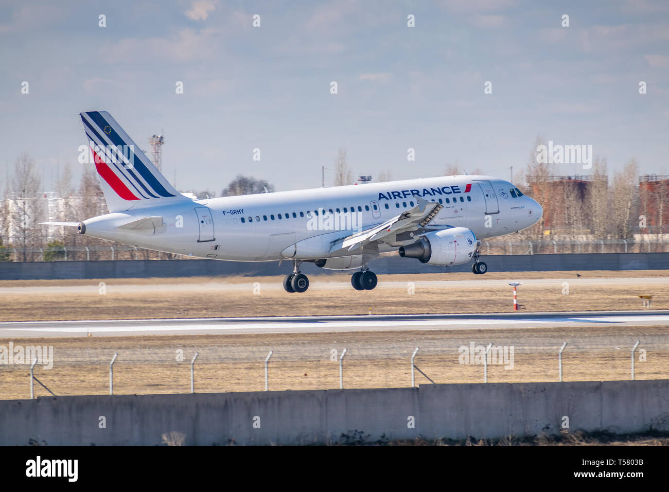 Kyiv, Ukraine - March 17, 2019: Air France Airbus A319 on short final ...
