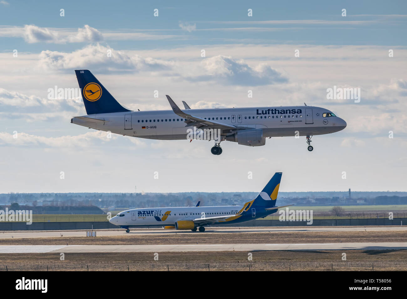 Kyiv, Ukraine - March 17, 2019: Lufthansa Airbus A320 on short final ...