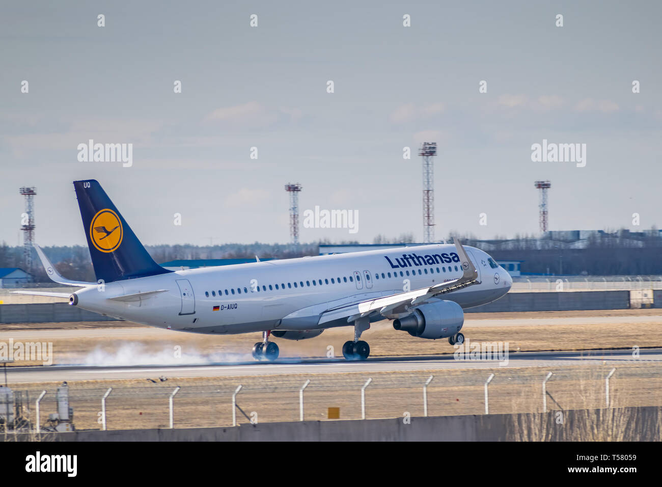 Kyiv, Ukraine - March 17, 2019: Lufthansa Airbus A320 on short final ...
