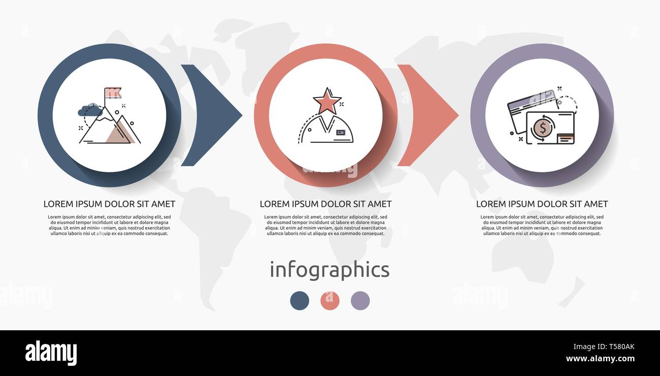 Vector infographic flat template circles for three label, diagram, graph, presentation. Business ...