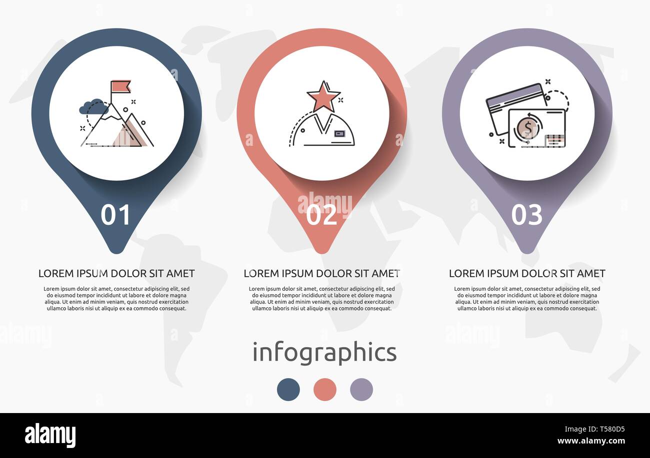 Vector infographic flat template circles for three label, diagram, graph, presentation. Business ...