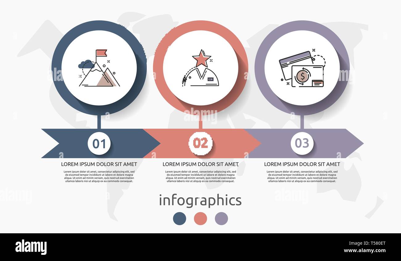 Vector infographic flat template circles for three label, diagram, graph, presentation. Business ...