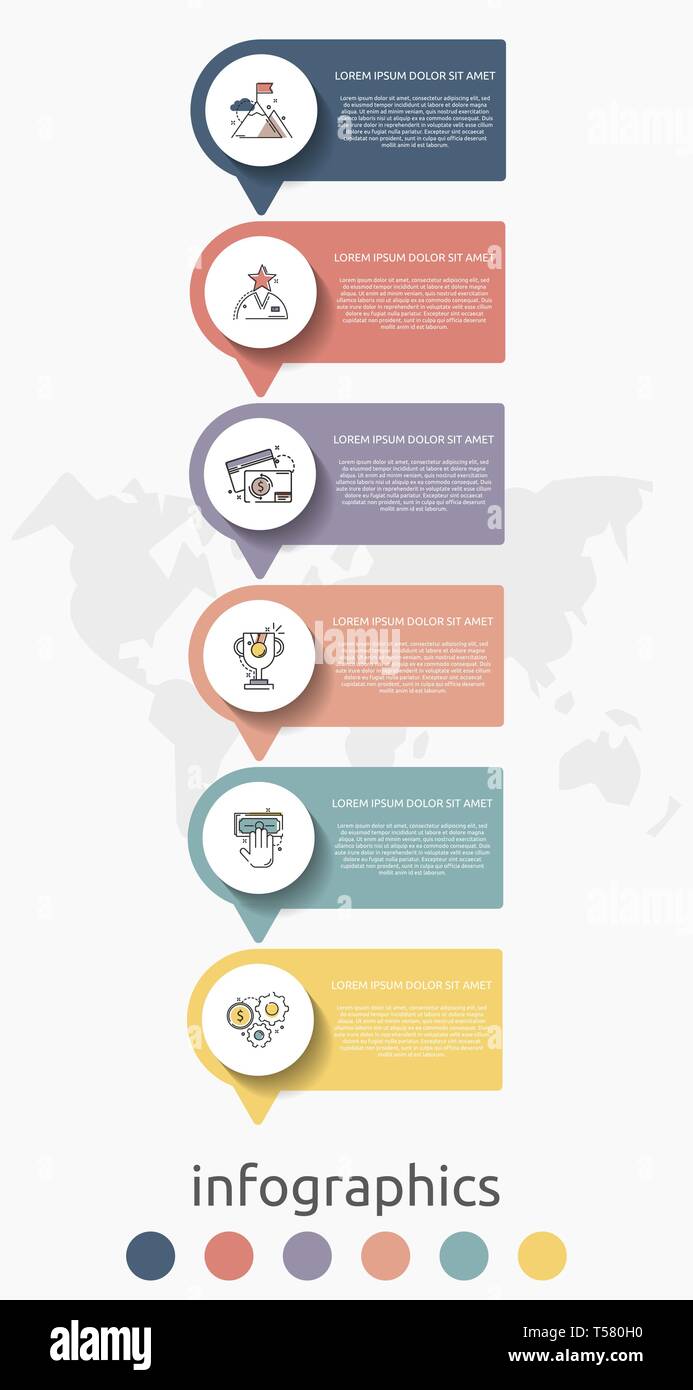 Vector infographic flat template circles for six label, diagram, graph ...