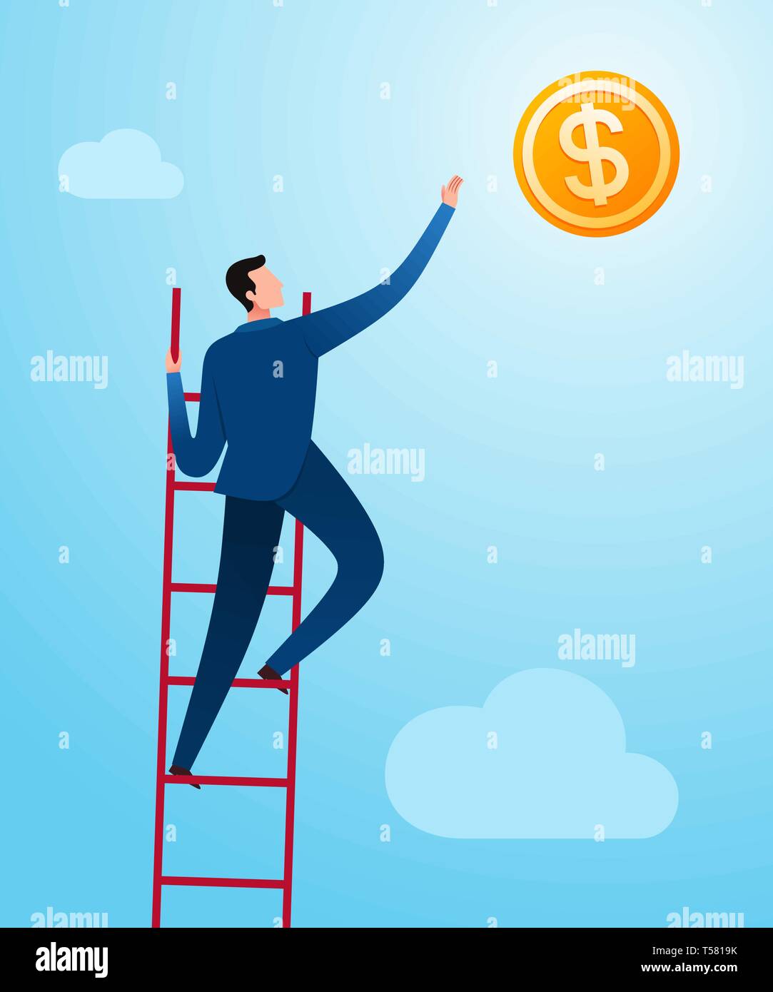 Climbing a ladder to reach business success. Business concept ...