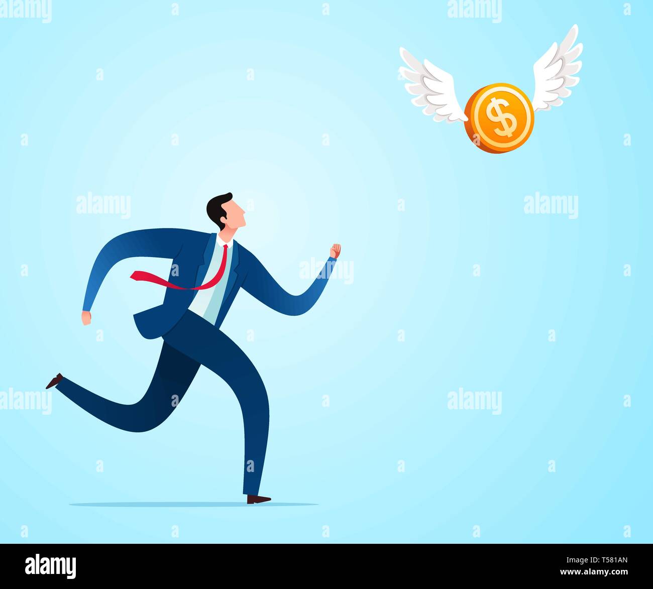 Run to chase flying money in the sky. Business concept illustration ...