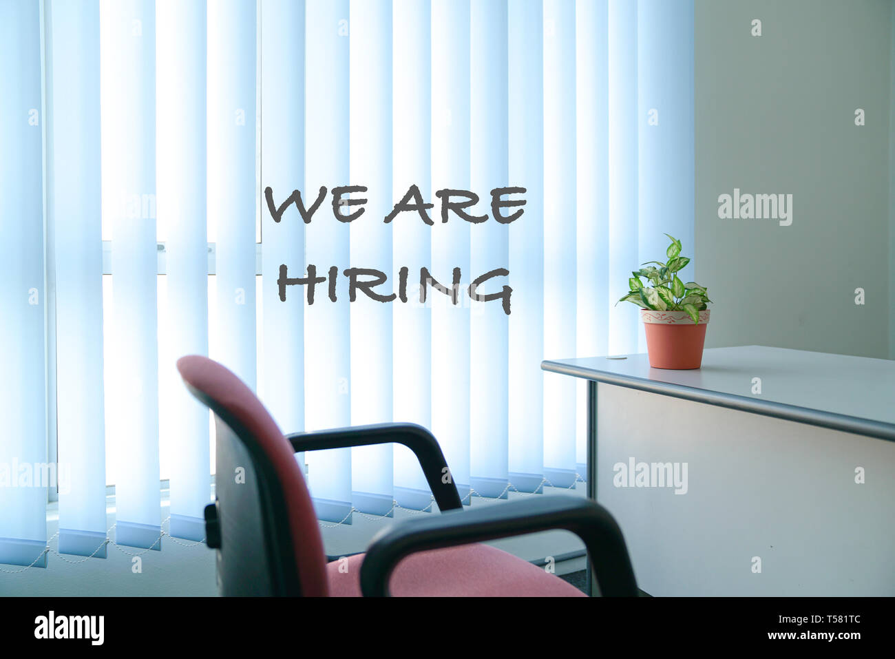 Job recruitment or hiring concept, office room scene with words We Are ...