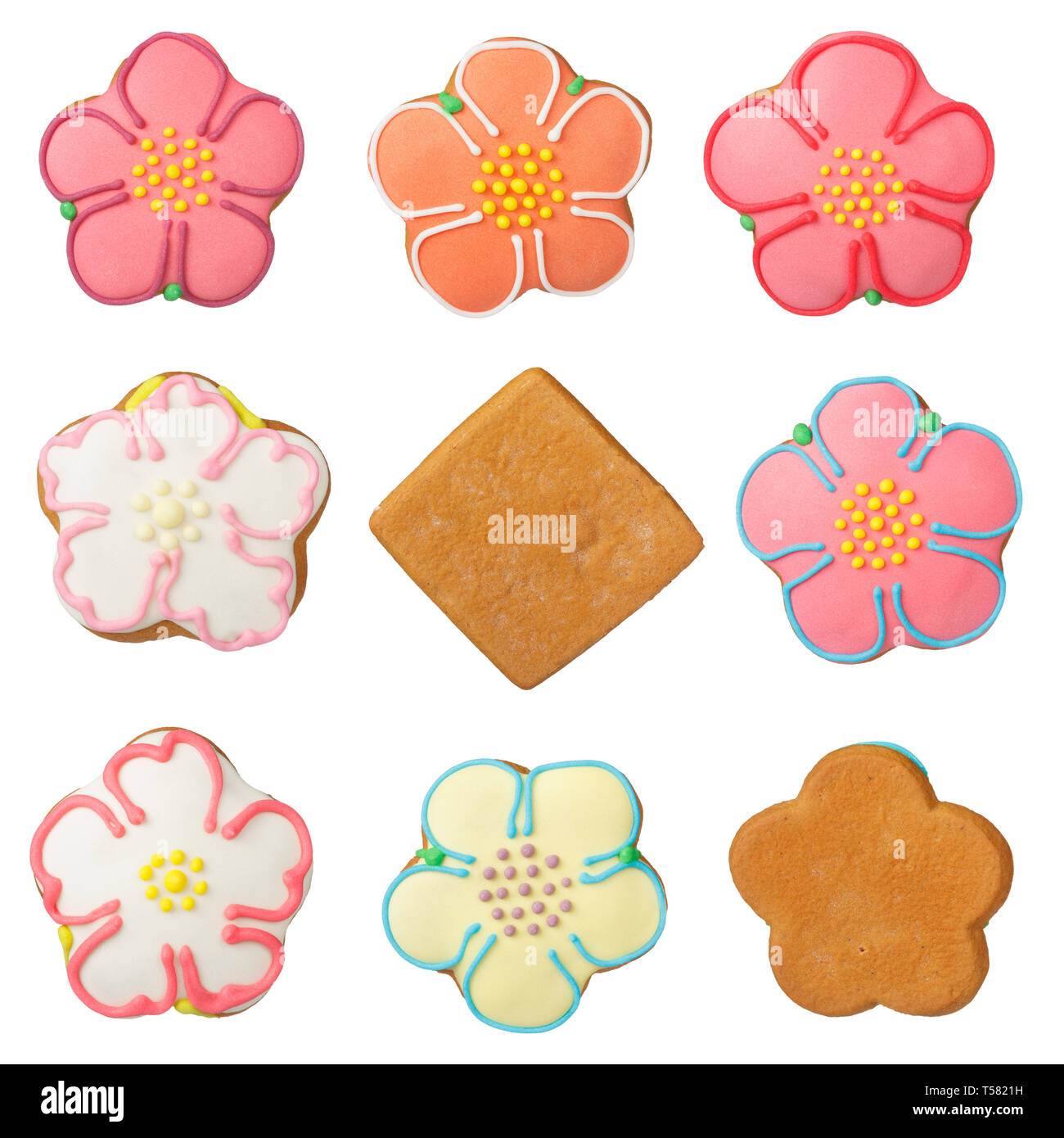 Different homemade cookies in flower shape, with icing, isolated on ...