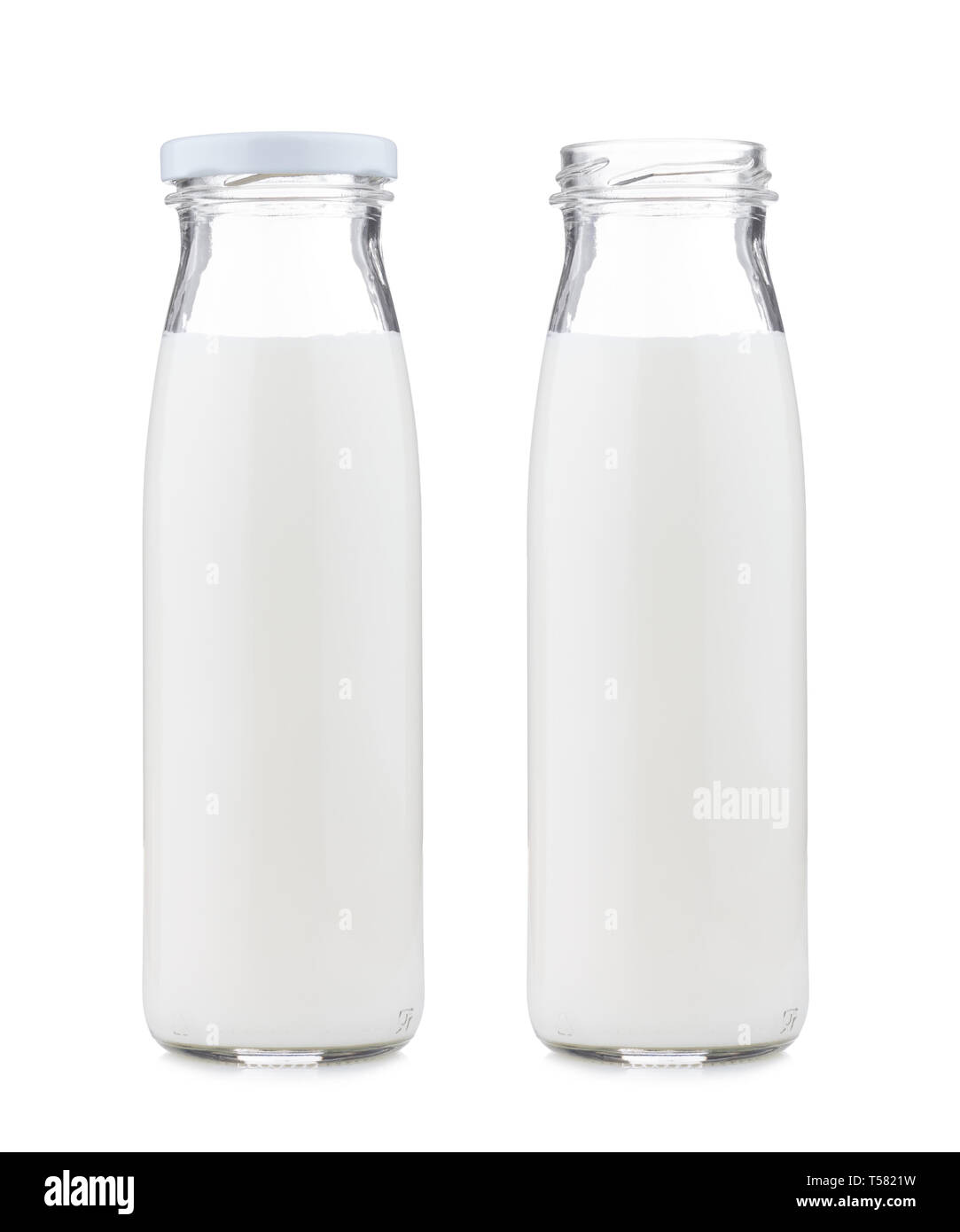 Glass milk bottle closed and open, isolated on white background Stock ...