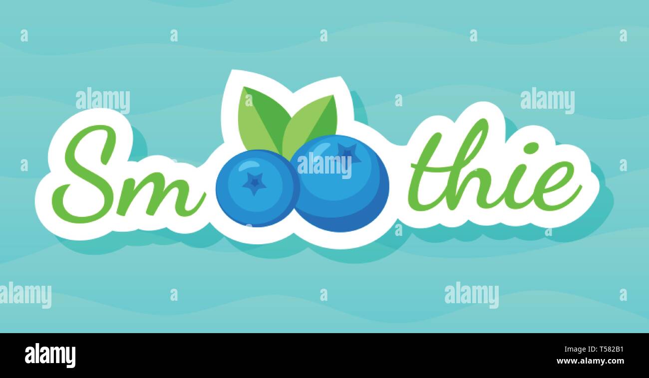 Blue smoothie berry cocktail label vector illustration. Natural fruit ...