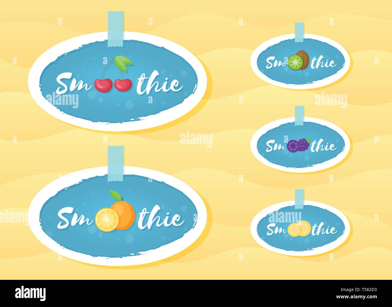 Fruit smoothie drink label logo set vector illustration. Round ...
