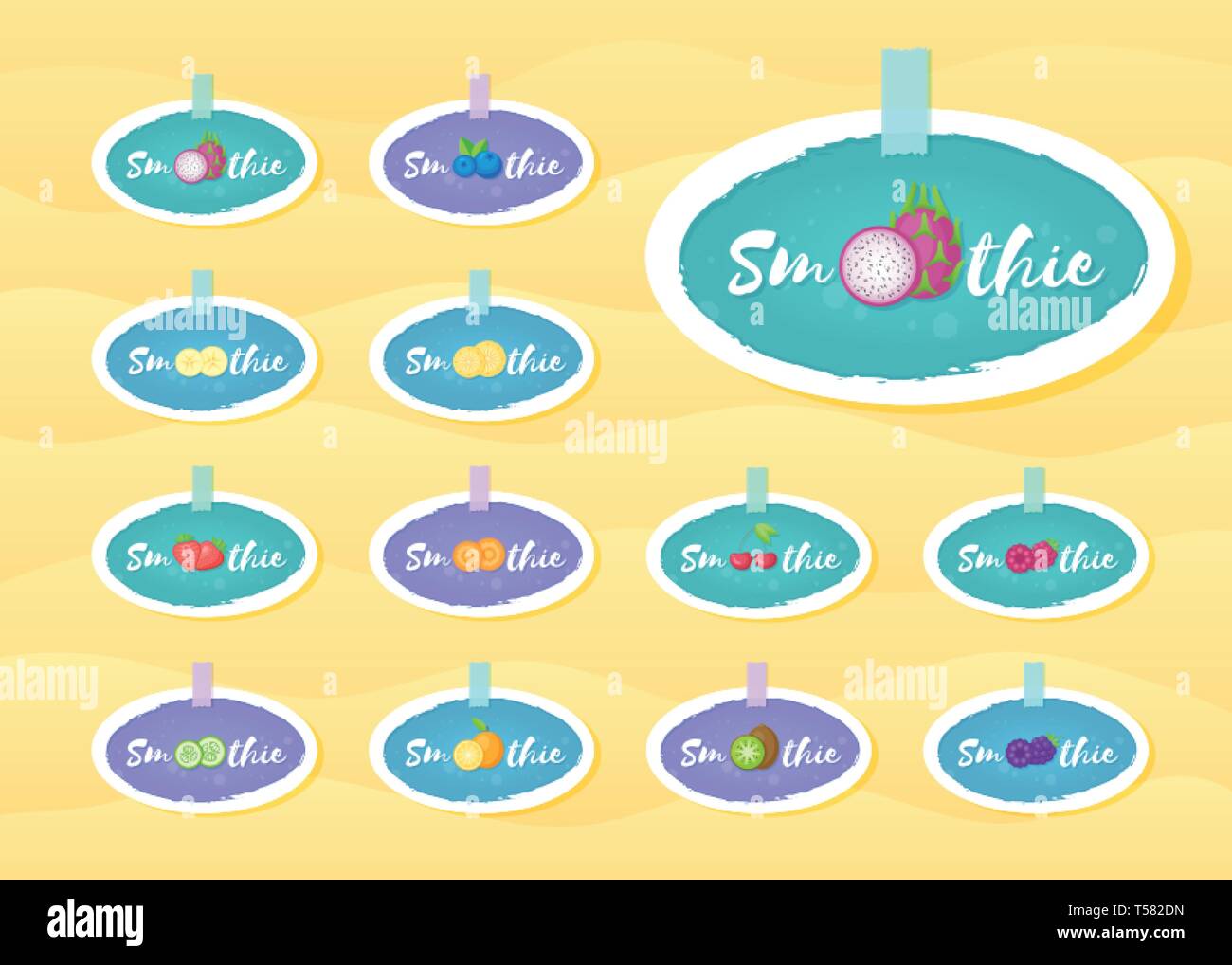 Smoothie fruit cocktail sticker set vector illustration. Fresh ...
