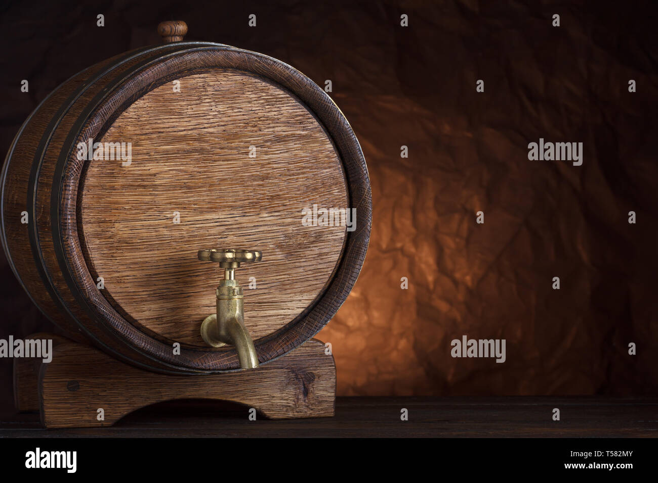 Beer barrel on wooden table still-life with copy space Stock Photo - Alamy