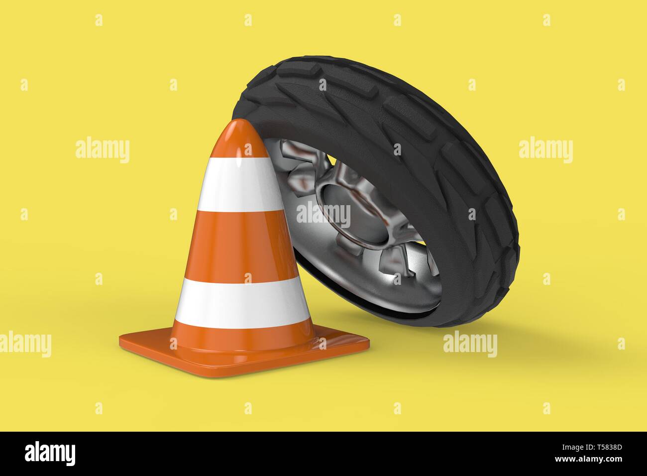 Car wheel with traffic cone 3D rendering Stock Photo - Alamy
