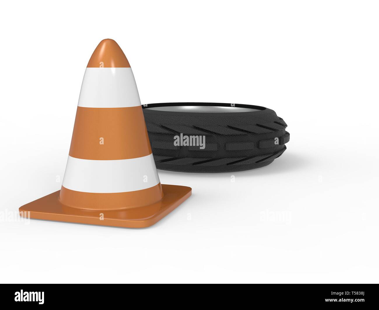 Car wheel with traffic cone 3D rendering Stock Photo - Alamy