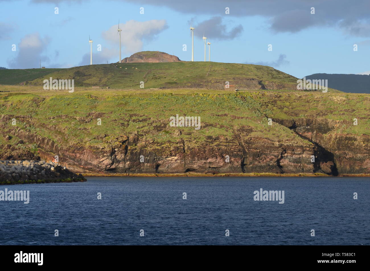 Wind turbines in Santa Maria island, Azores archipelago Stock Photo - Alamy