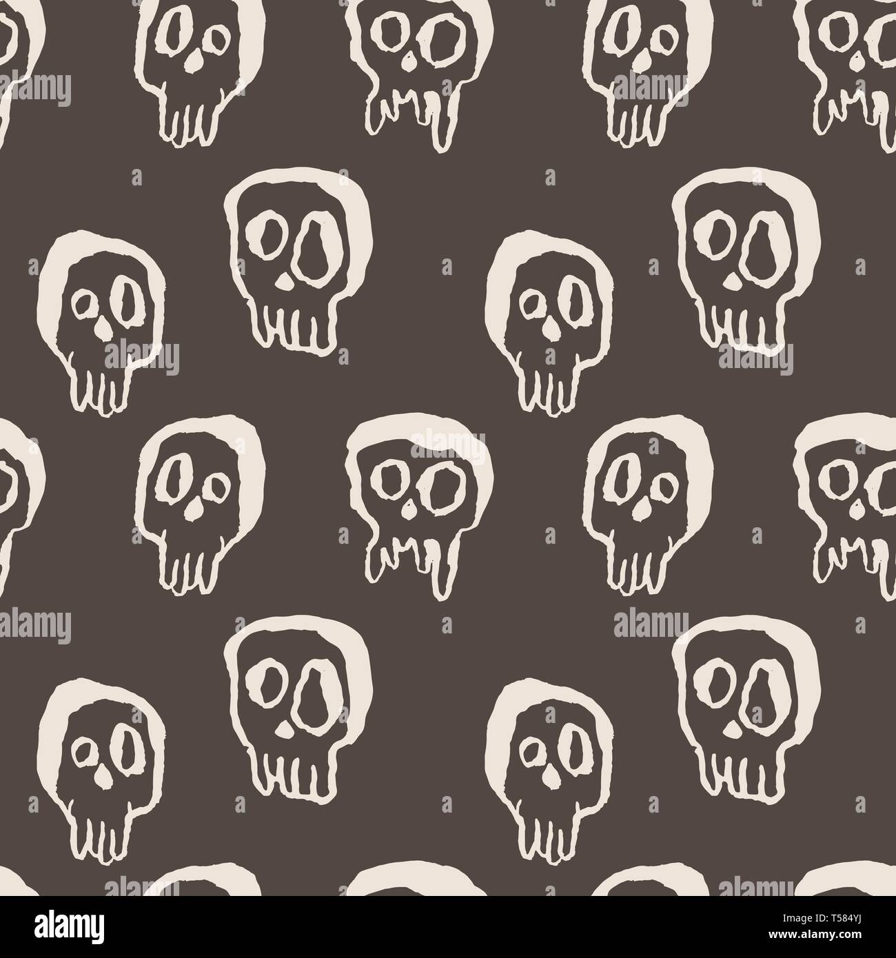 Skull seamless pattern. Grunge brush isolated skeleton. Vector ...