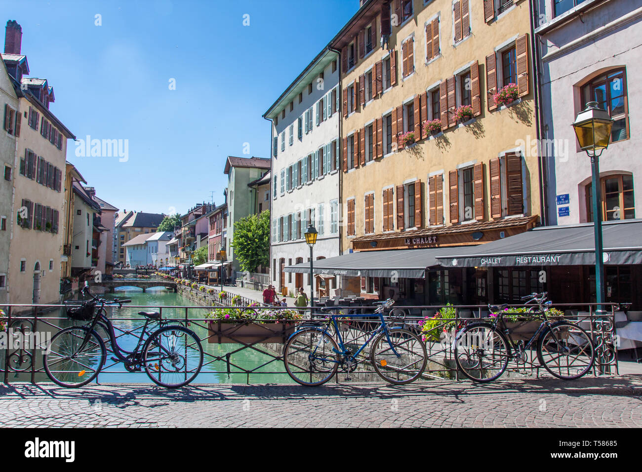 Annecy Canal and Streets on a Sunny Summer Day with Blue Sky Stock ...