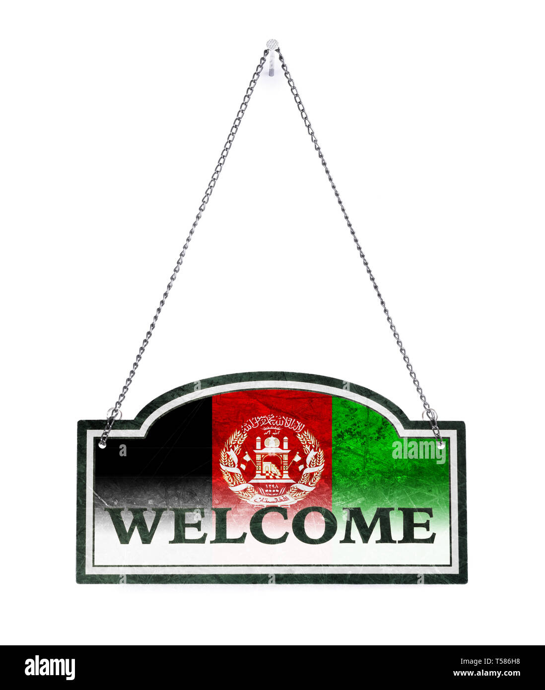 Afghanistan welcomes you! Old metal sign isolated on white Stock Photo ...