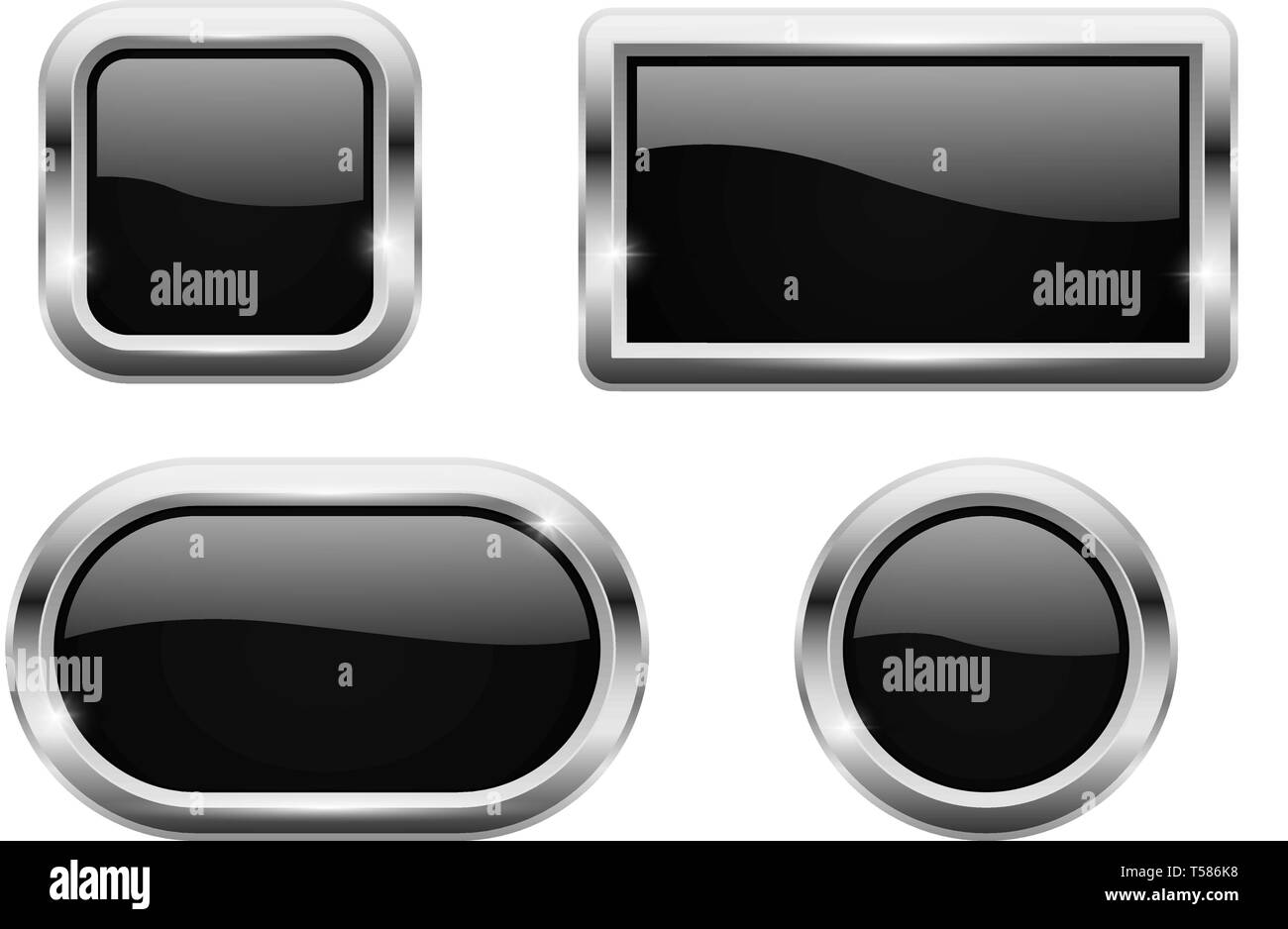 Black glass buttons with chrome frame Stock Vector Image & Art - Alamy