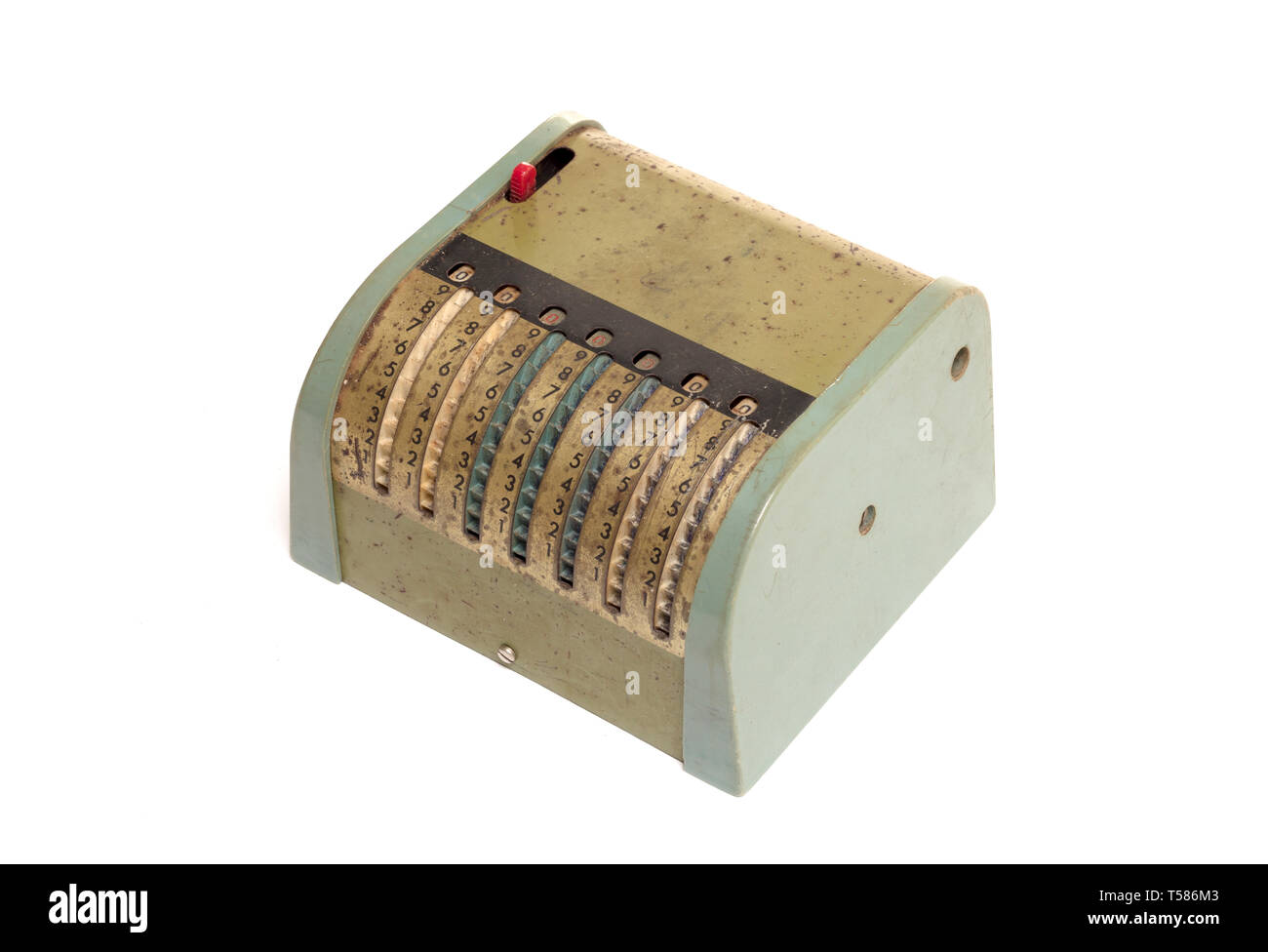 Vintage manual adding machine isolated on white Stock Photo - Alamy