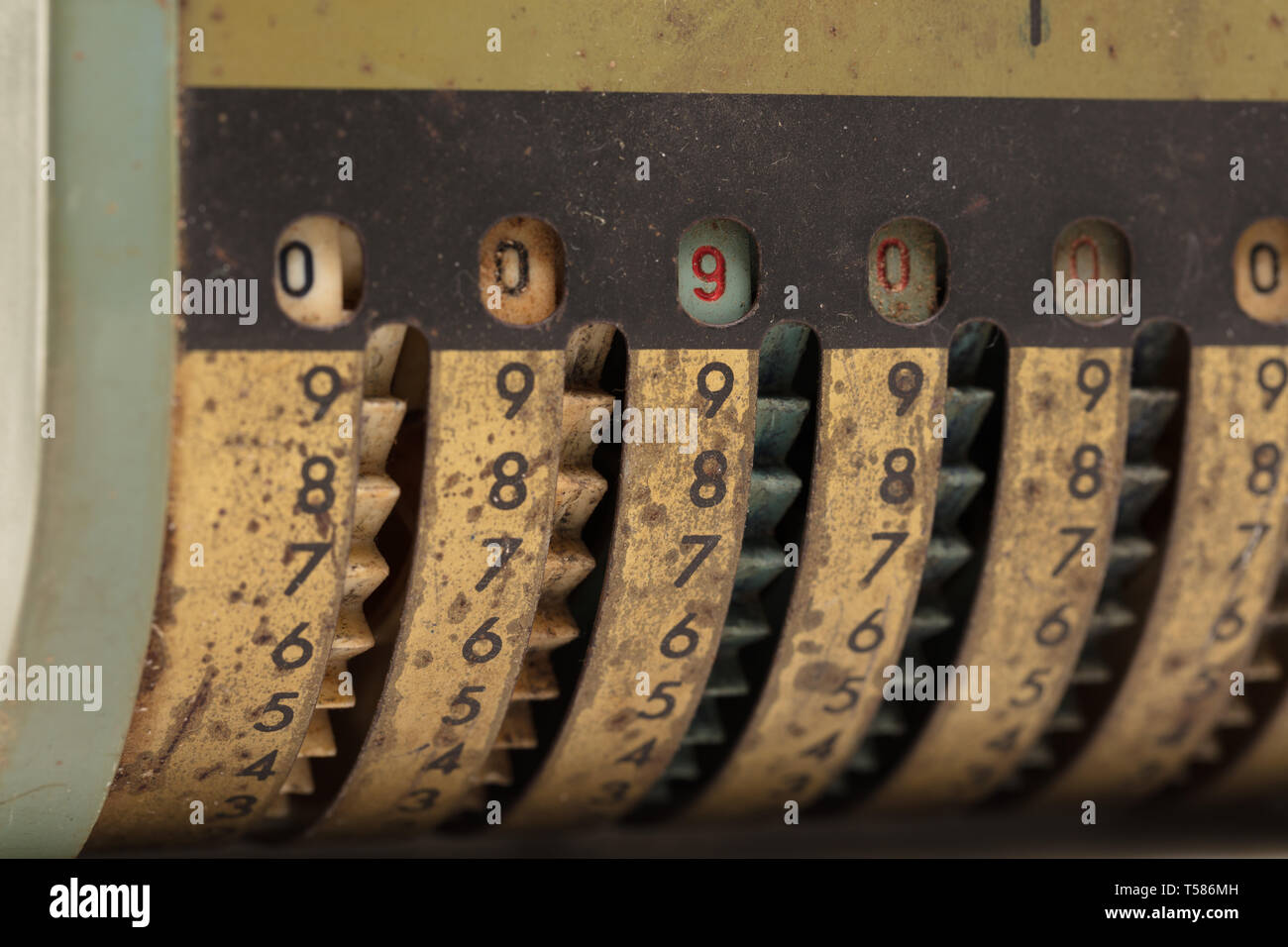 Vintage manual adding machine isolated on white, selective focus - 900 ...