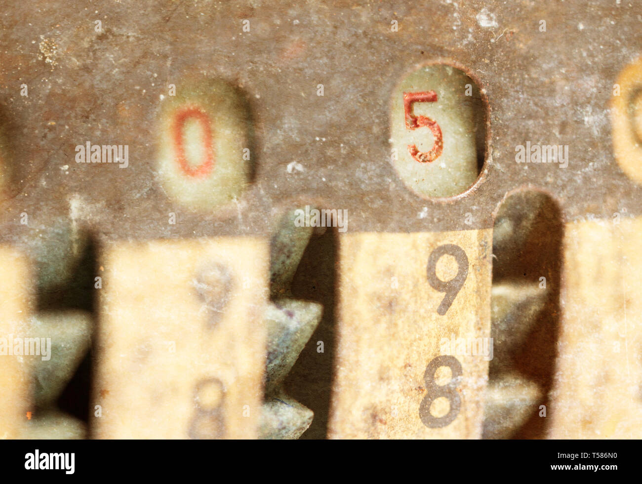 Vintage manual adding machine isolated on white, selective focus - 5 ...