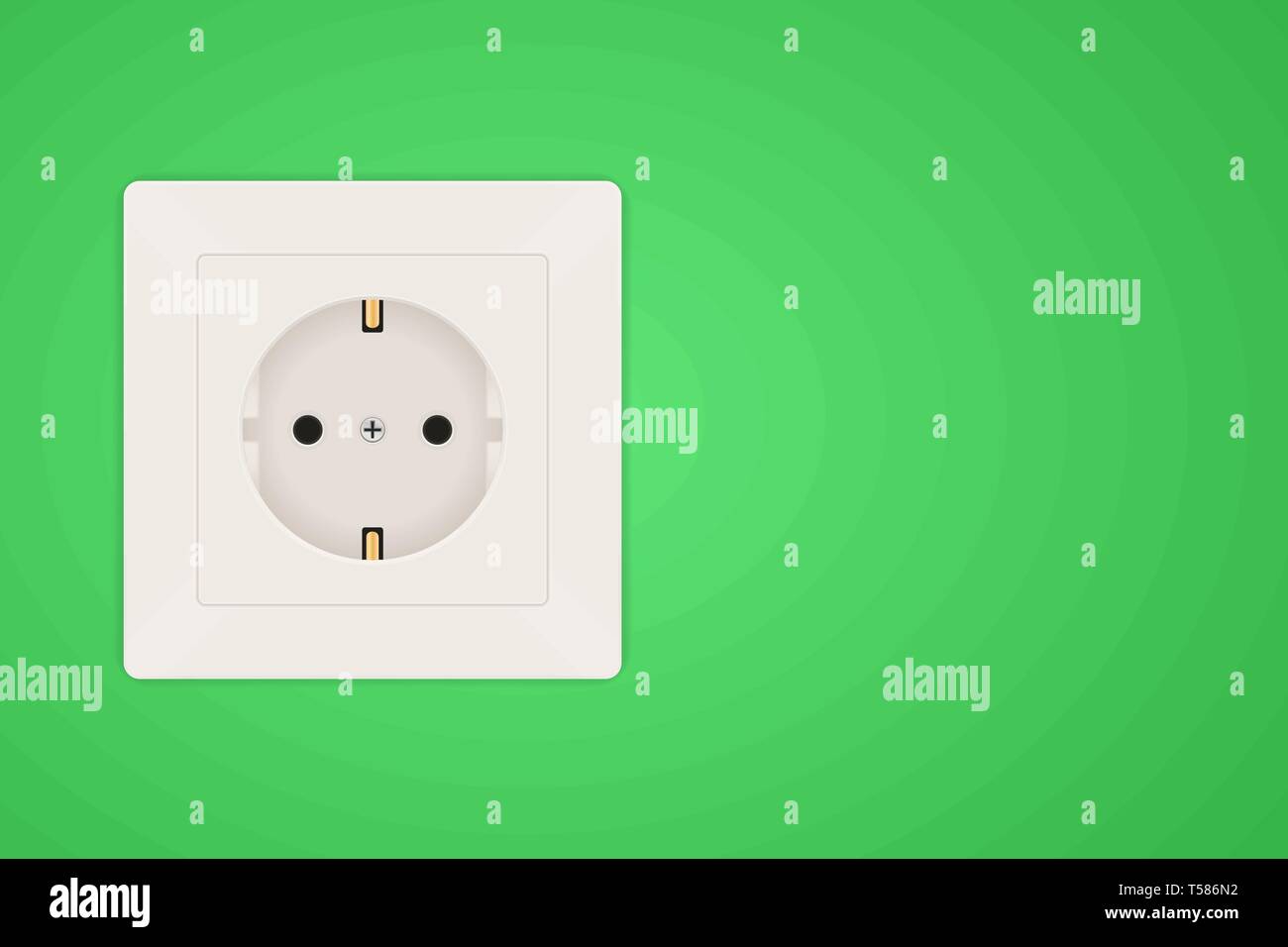 Power socket. European Type F socket on green wall background Stock ...