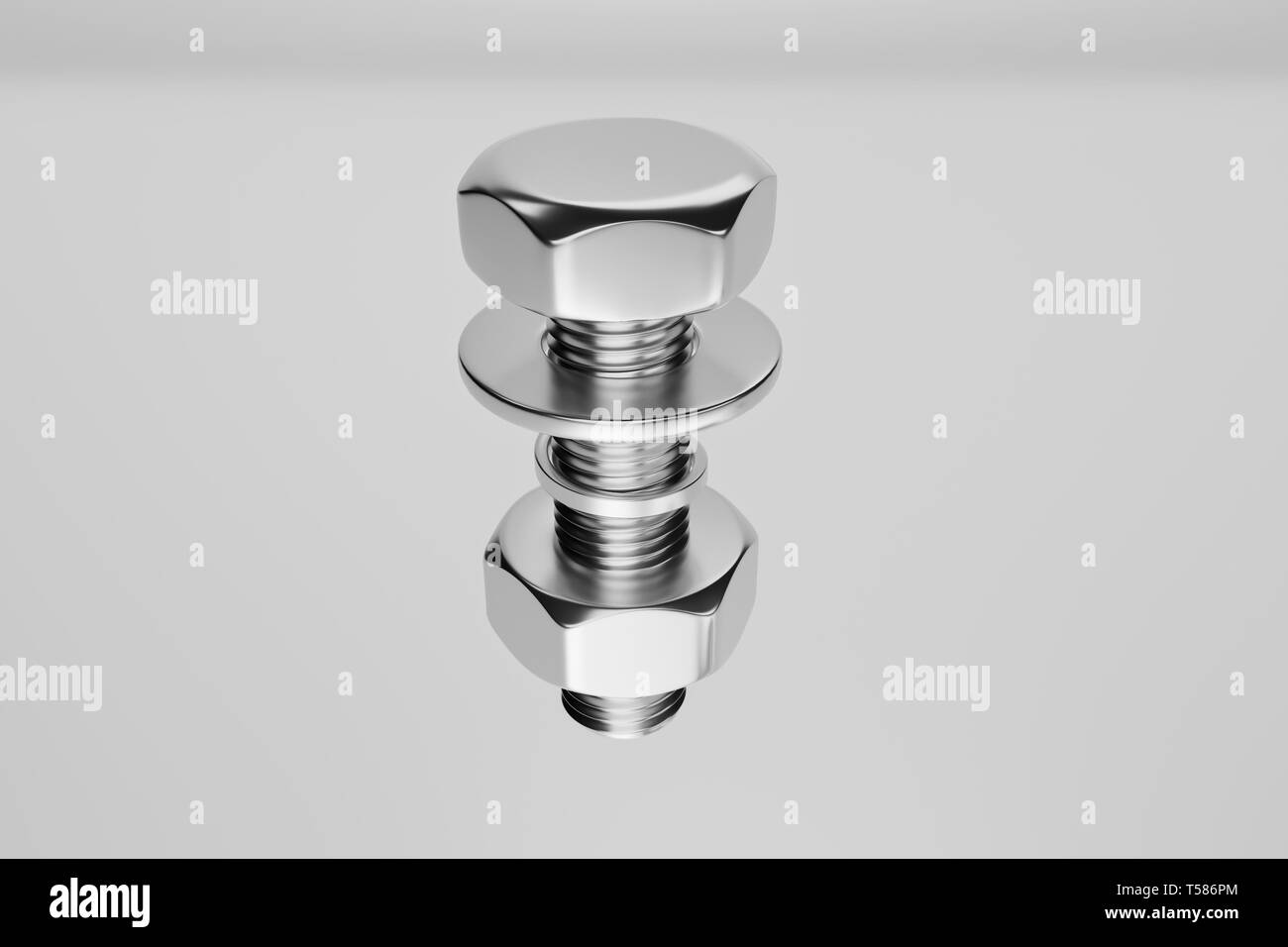 Bolts, nuts, washers, growers on a white background 3D rendering Stock ...