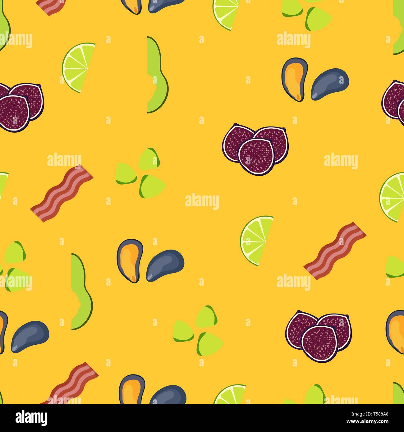 Seamless food pattern. Flat food seamless pattern. Flat food. Vector ...