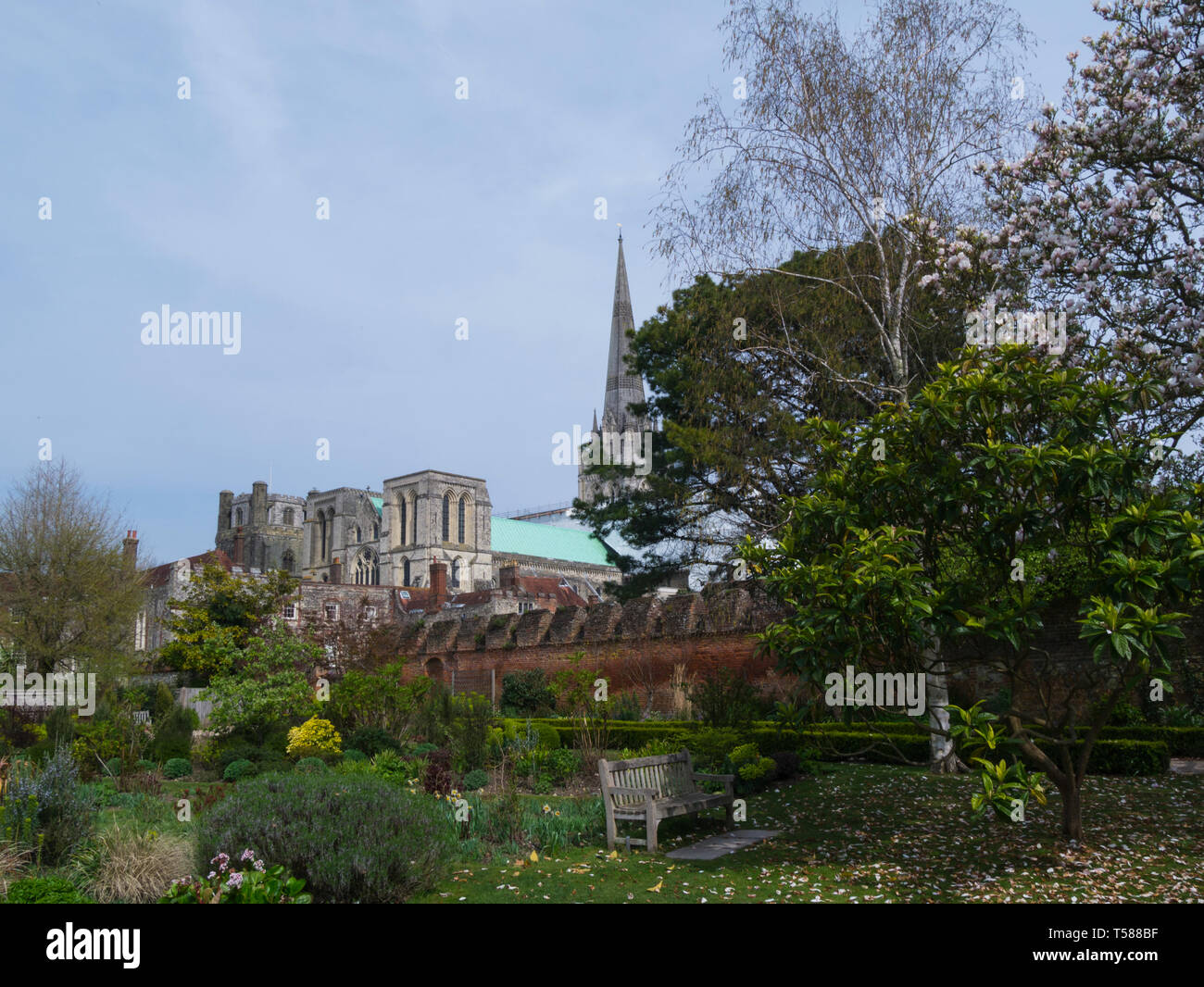 Iconic Chichester Cathedral from Palace Gardens West Sussex England UK ...