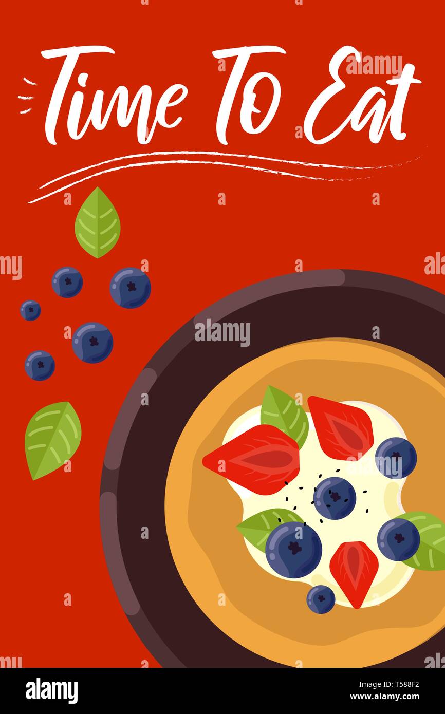 Breakfast food on bright background in flat design style. Doodle ...