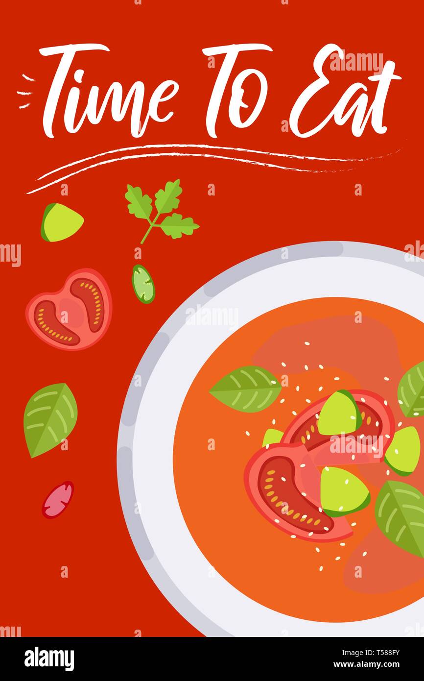 Soup on bright background in flat design style. Doodle elements. Flat ...