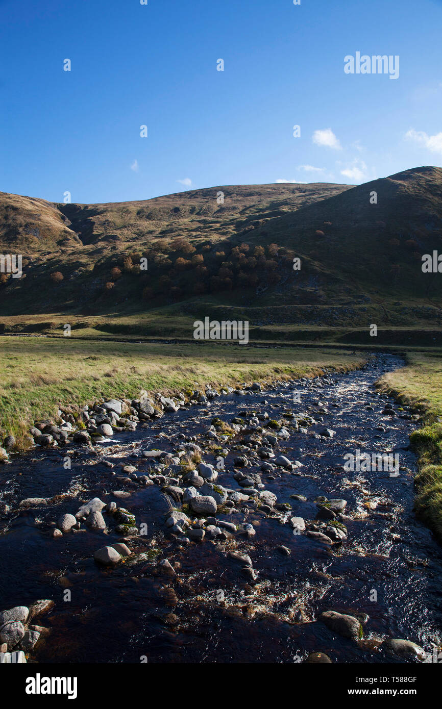 Allt Calder stream and mountains in Strathdearn, Highland Region ...