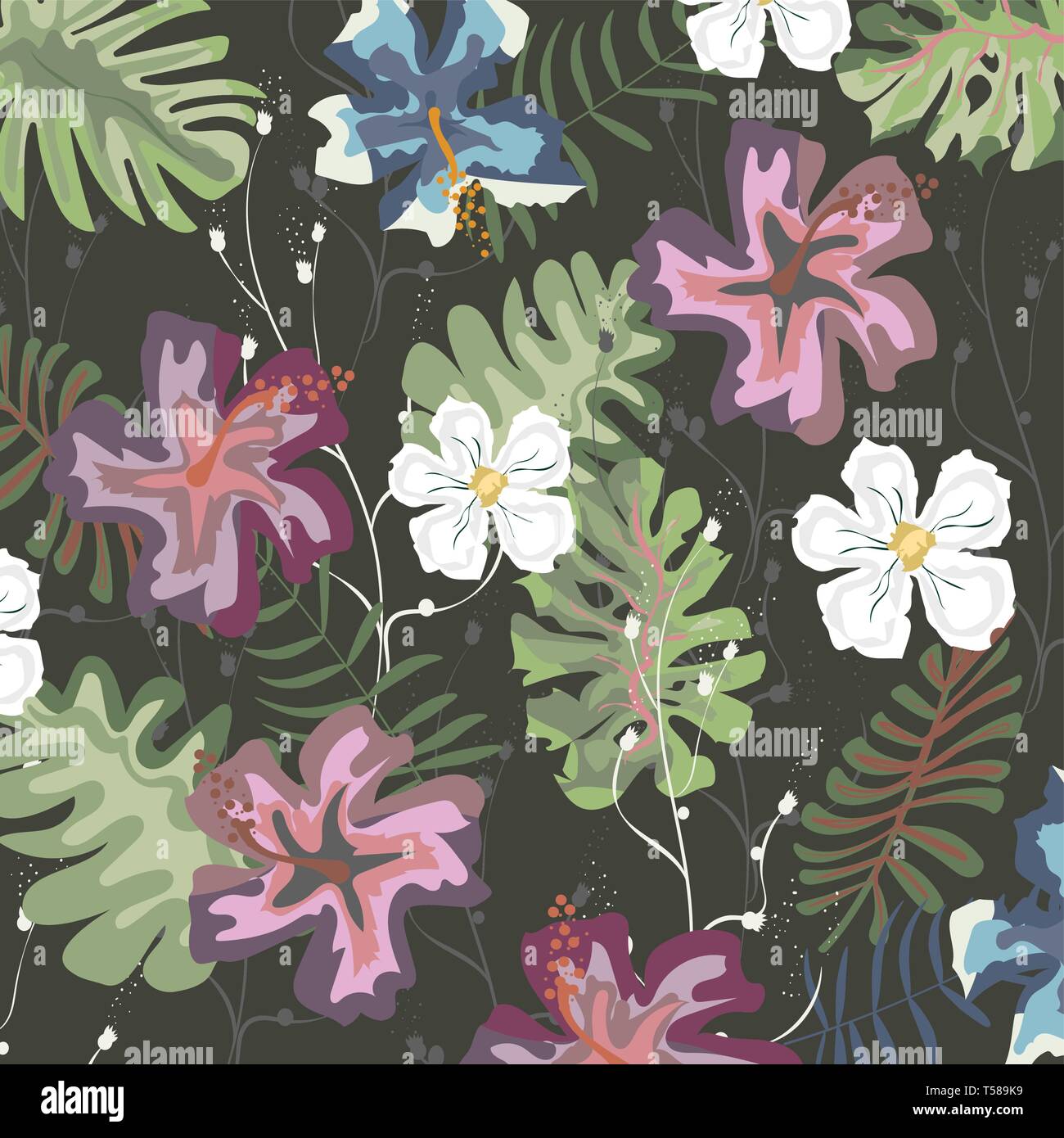 pattern of tropical flowers. Vector illustration. Summer print. Texture ...
