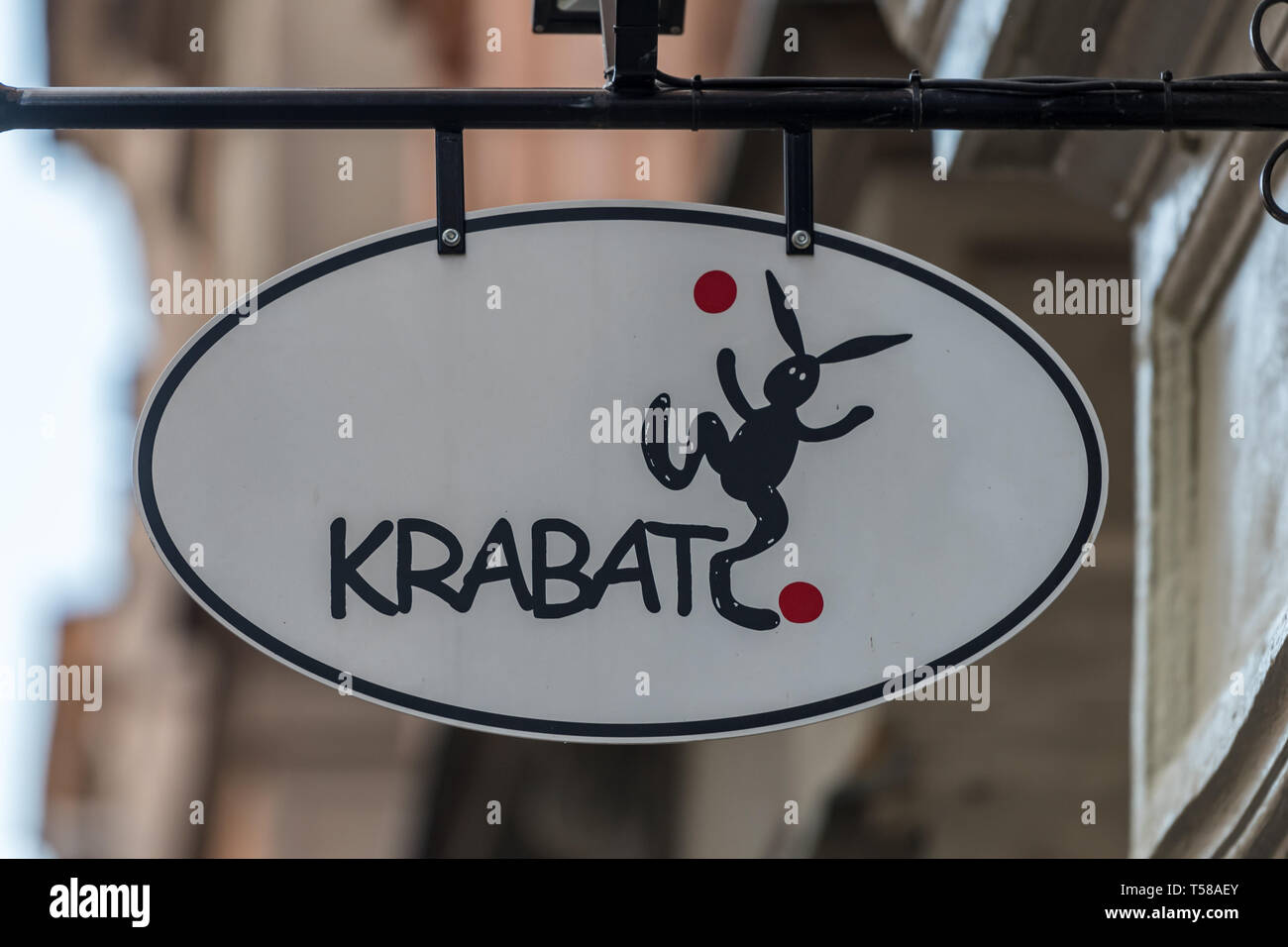 The shop sign for the "Krabat" traditional Swedish toy shop in Stora ...
