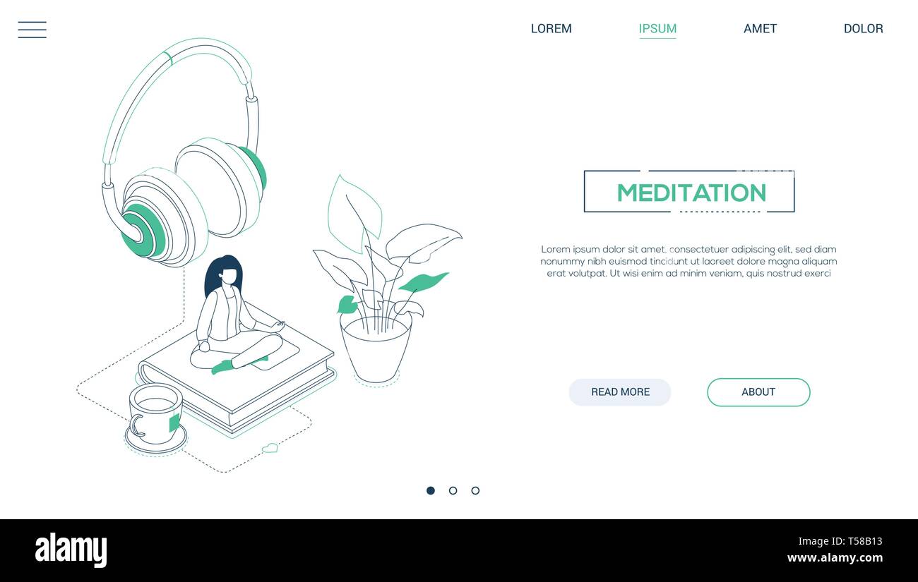 Meditation - line design style isometric web banner Stock Vector Image ...