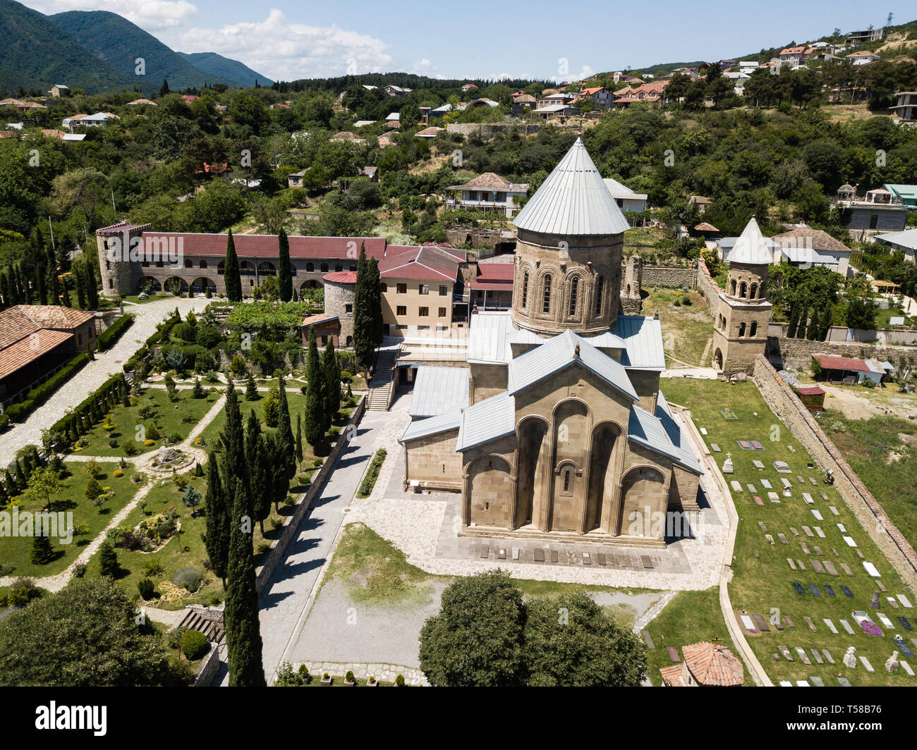 Aerial view to Transfiguration Church. Samtavro Monastery has Living ...
