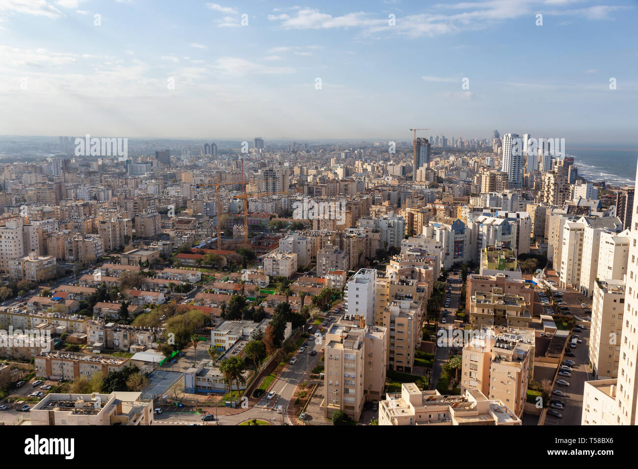 Aerial view of a residential neighborhood in a city during a cloudy and ...