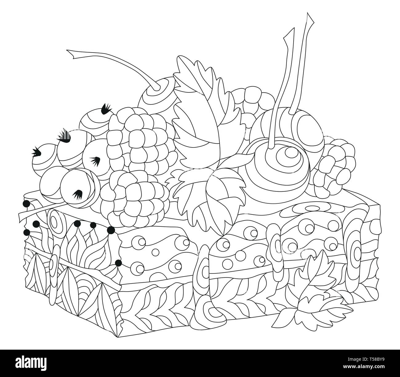 Vector piece of cake with abstract ornaments. Hand drawn illustration ...