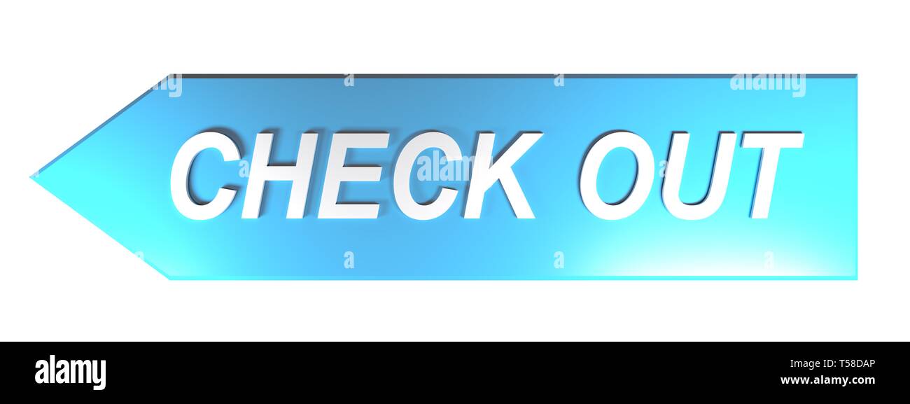 CHECK OUT on blue arrow - 3D rendering Stock Photo - Alamy