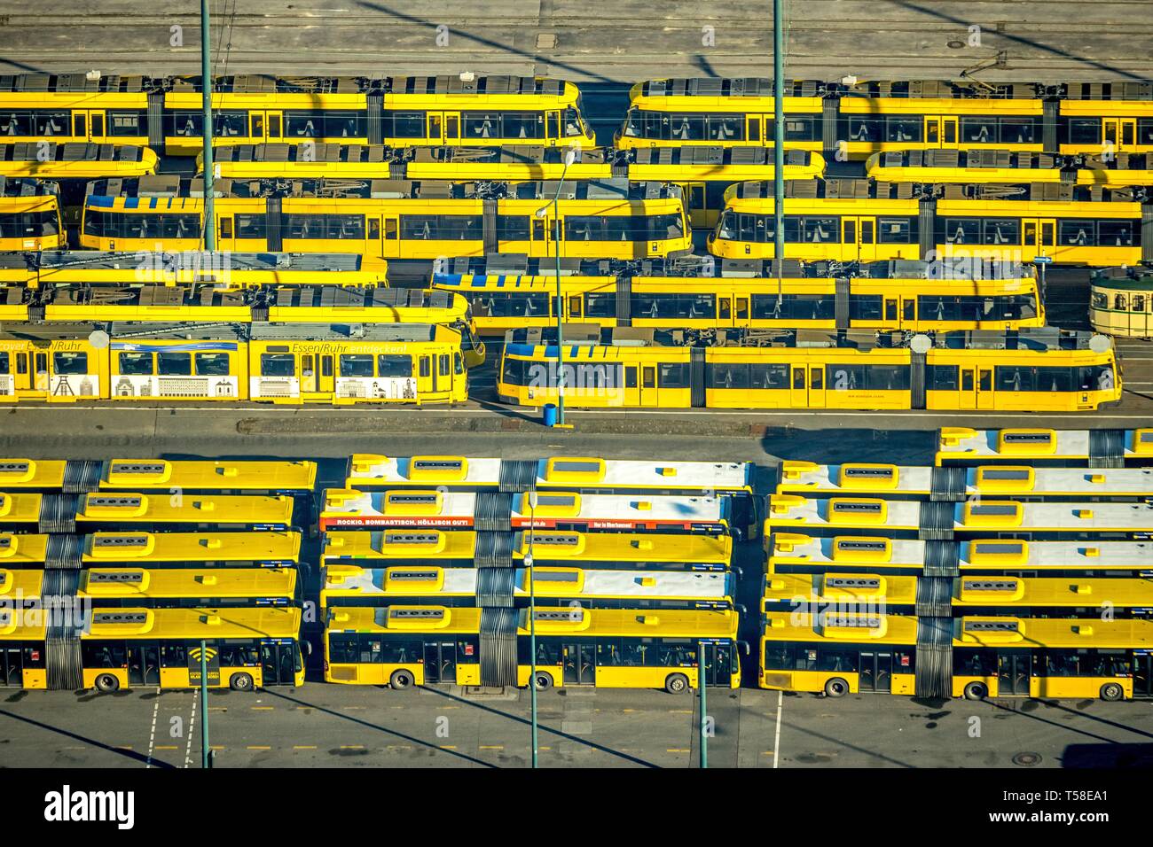 Aerial view, tram depot and bus depot, Essener Verkehrs AG, EVAG ...