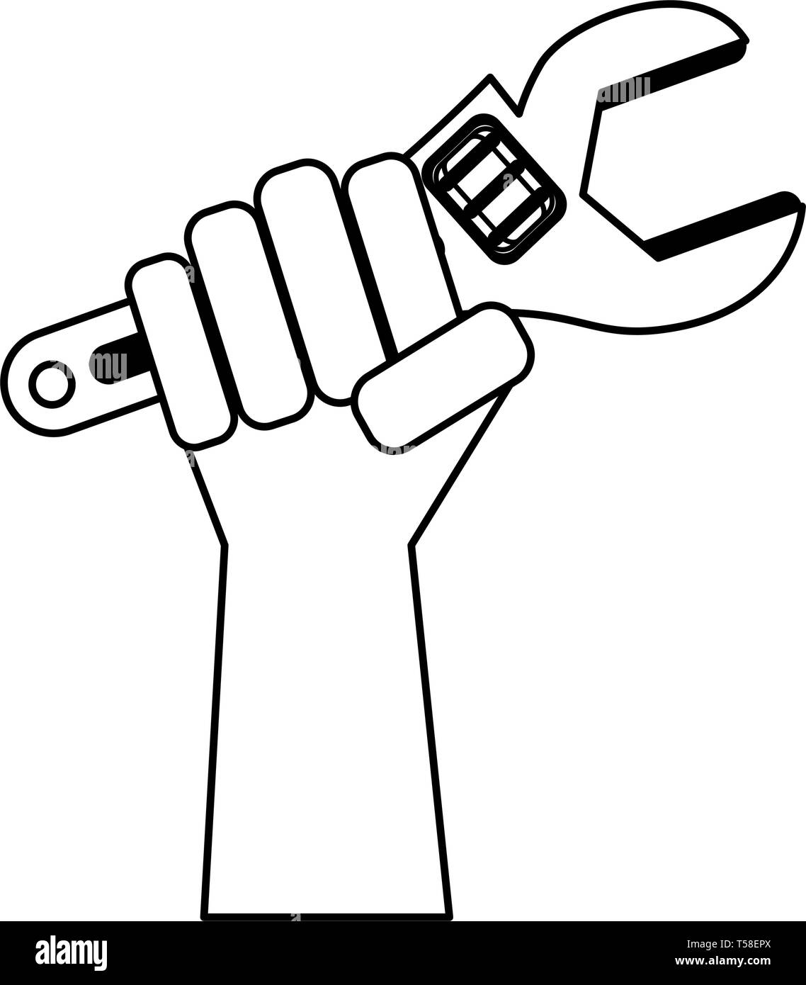 Hand holding tool monkey wrench in black and white Stock Vector Image ...