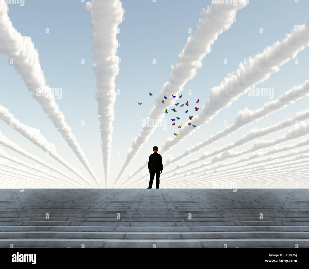 Man in black suit. Linear Clouds Stock Photo - Alamy