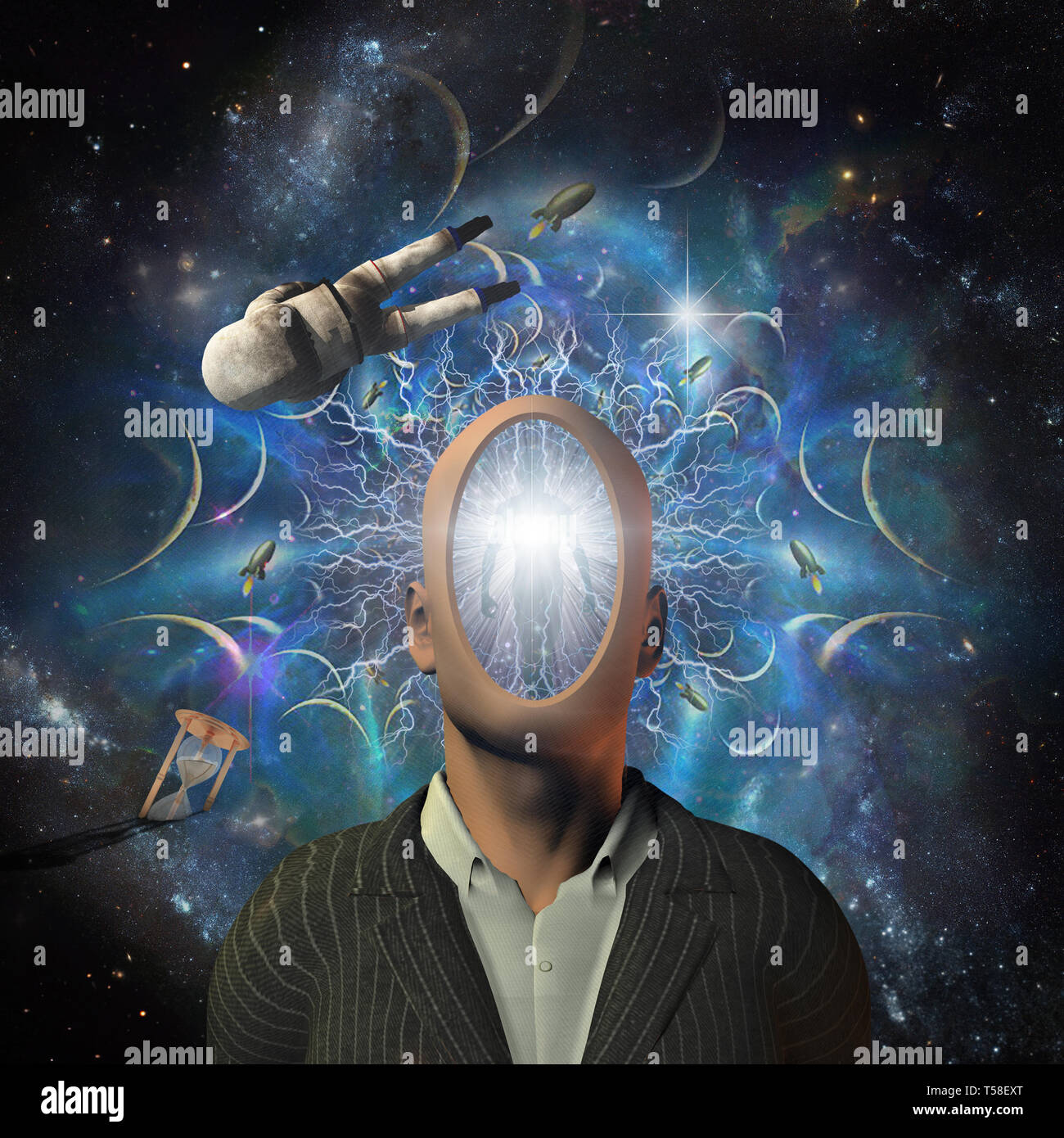 Sci - Fi Surreal scene. Astronaut and human spirit or aura in endless ...