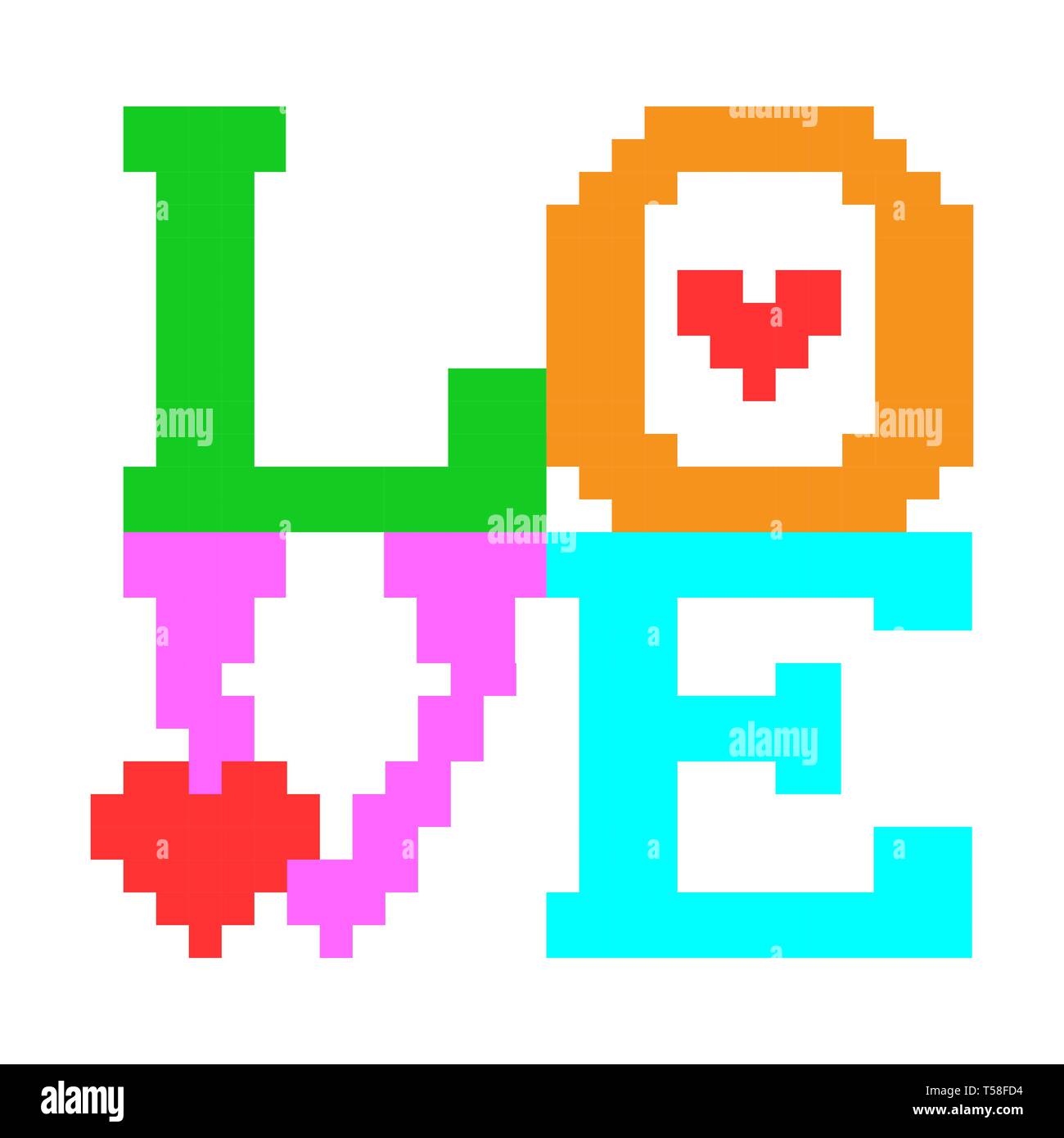 LOVE screen saver. Vector pixel message I LOVE YOU. colored pixel ...